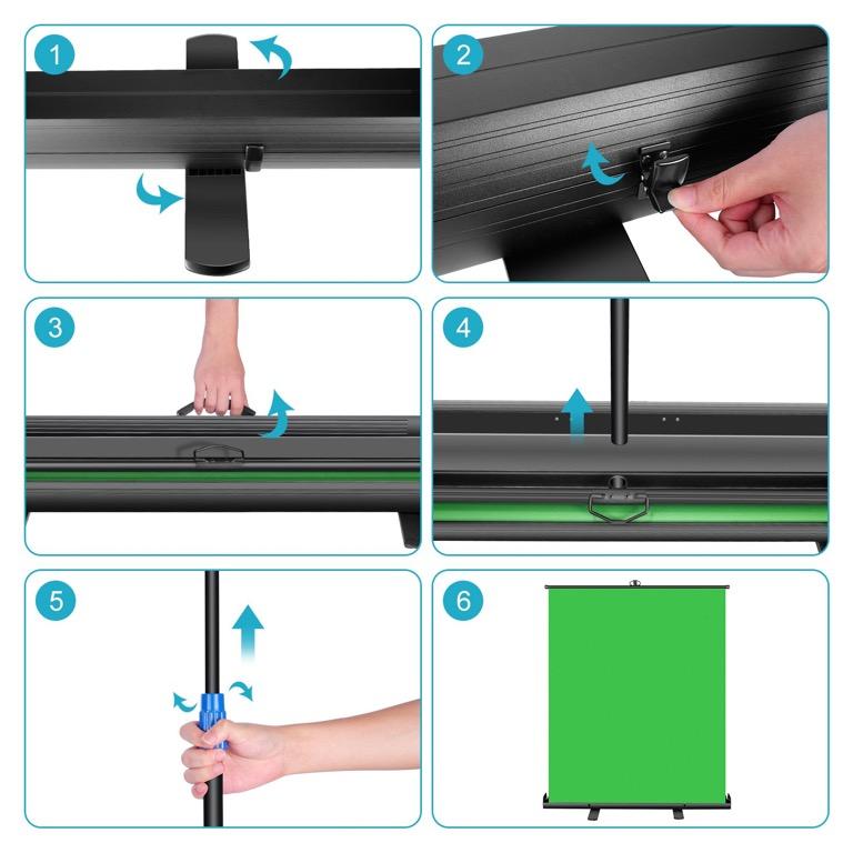 Neewer Green Screen with Crossbar fixing arm, 148x184cm Collapsible ...