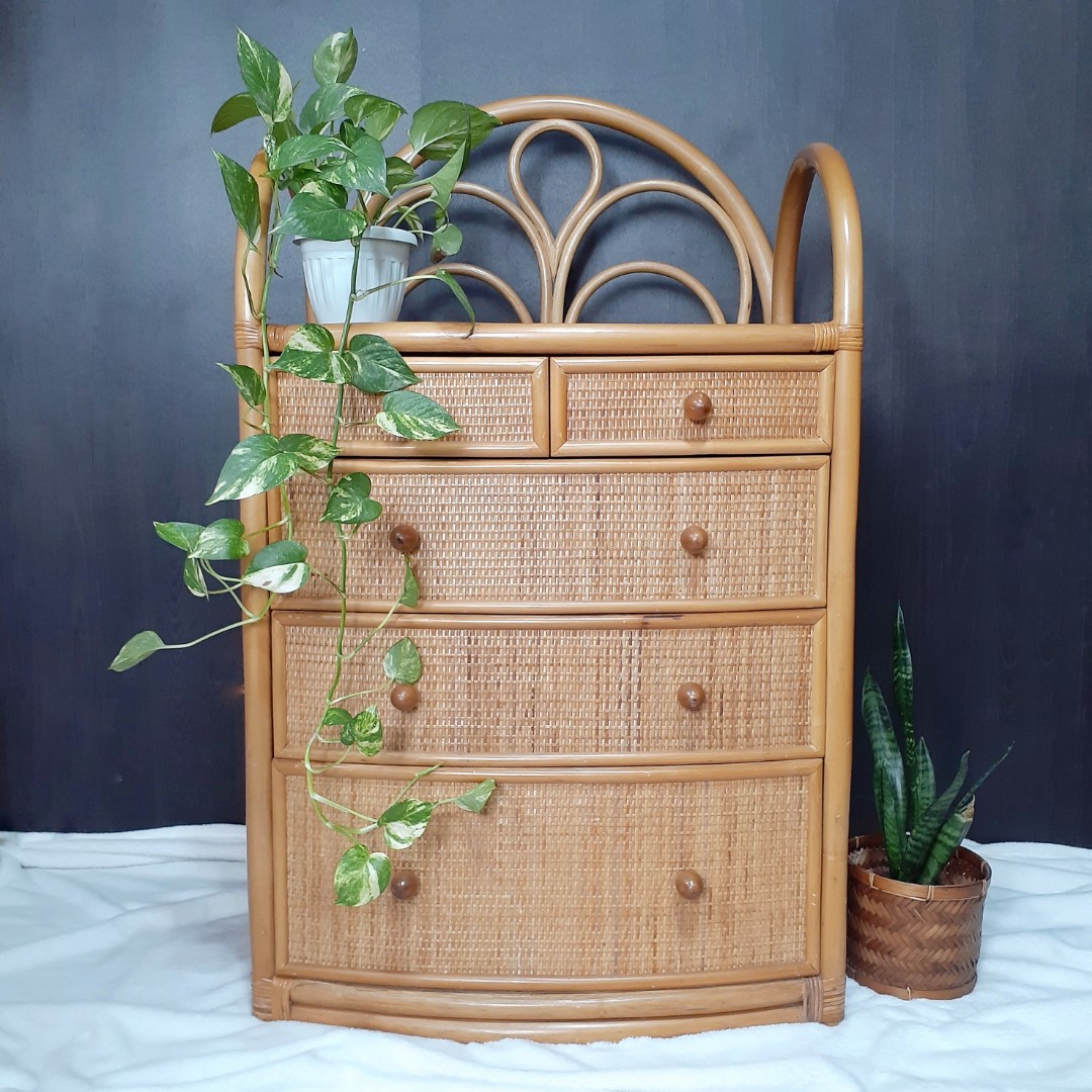 Vintage rattan wicker solid wood drawer rare design cottagecore ...