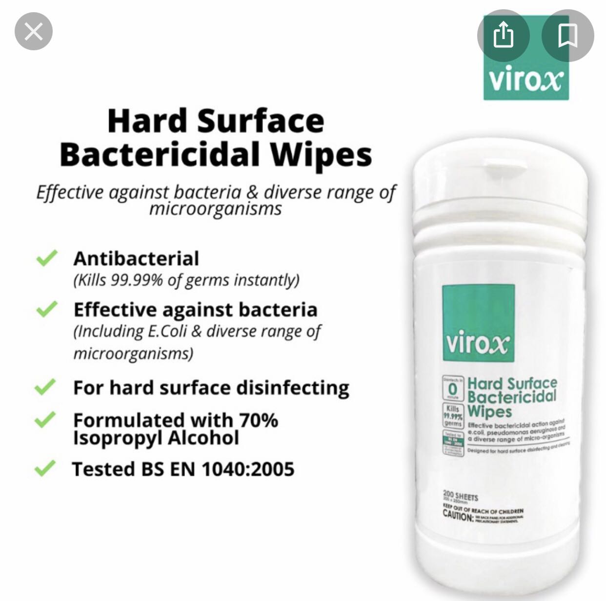 Virox hard surface bacterial wipes, Beauty & Personal Care, Sanitisers ...