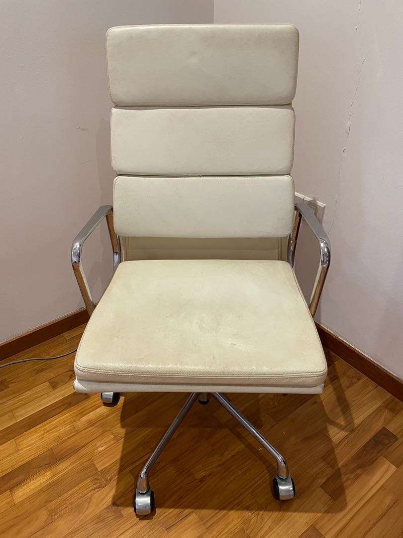 White leather desk rolling chair, Furniture & Home Living, Furniture ...