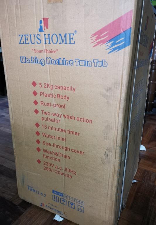 ZEUS HOME TWIN TUB Washing Machine 5.2kg, TV & Home Appliances, Washing ...
