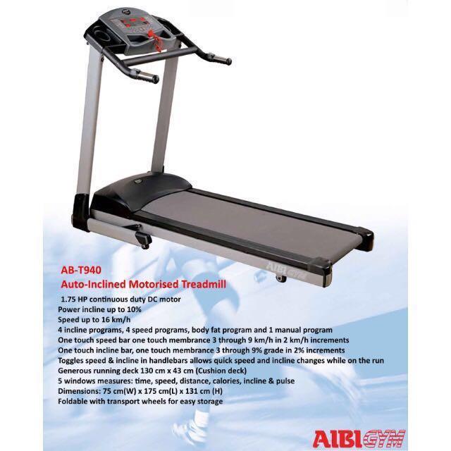 AIBI Auto-Inclined Motorised Treadmill - AB-T940, Sports Equipment ...