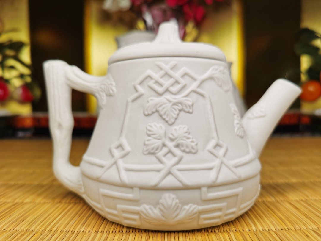 Matte white porcelain embossed art teapot, Furniture & Home Living ...