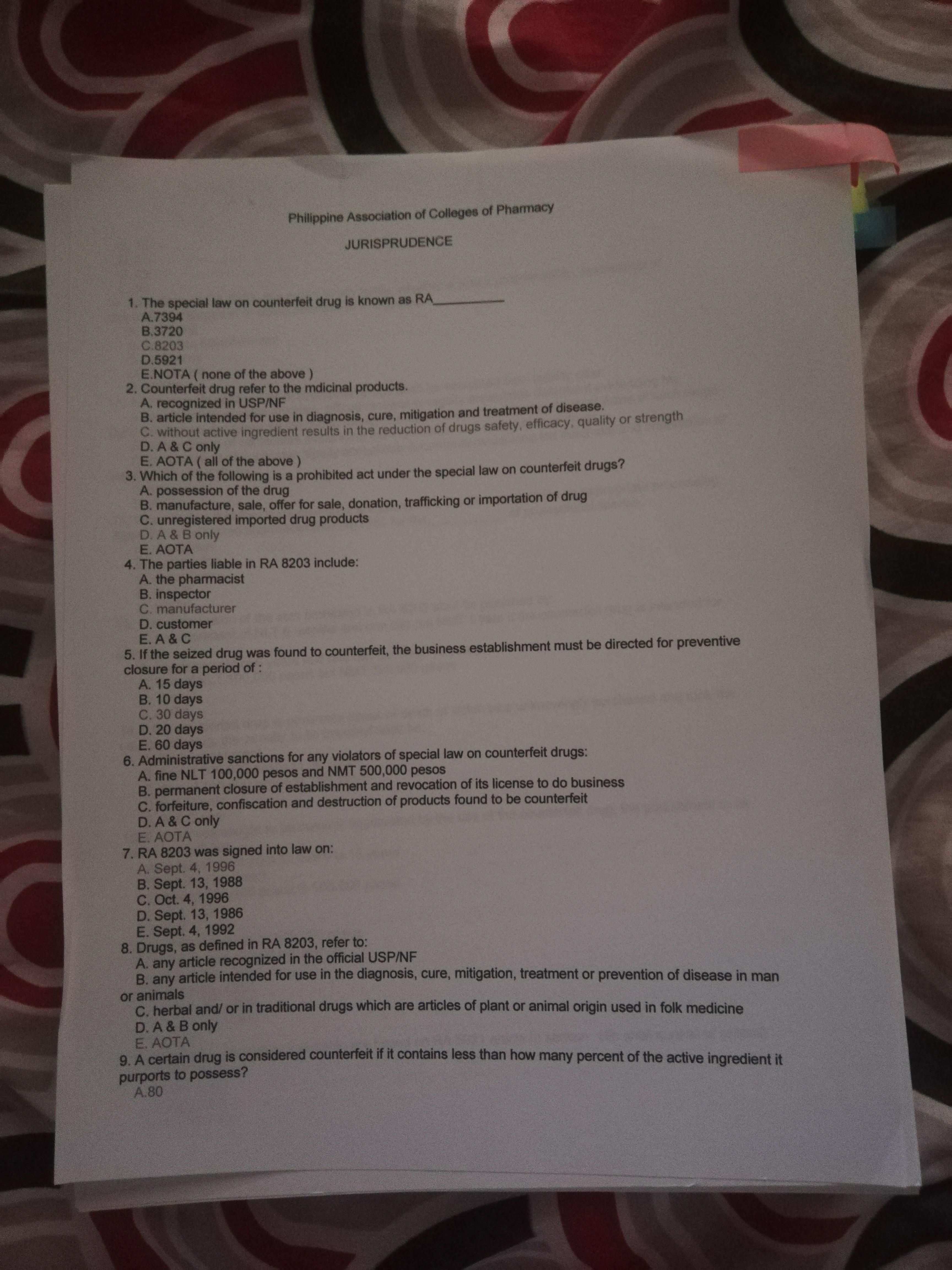 Printed PACOP pharmacy boards reviewer (Pink, red, green, blue set ...