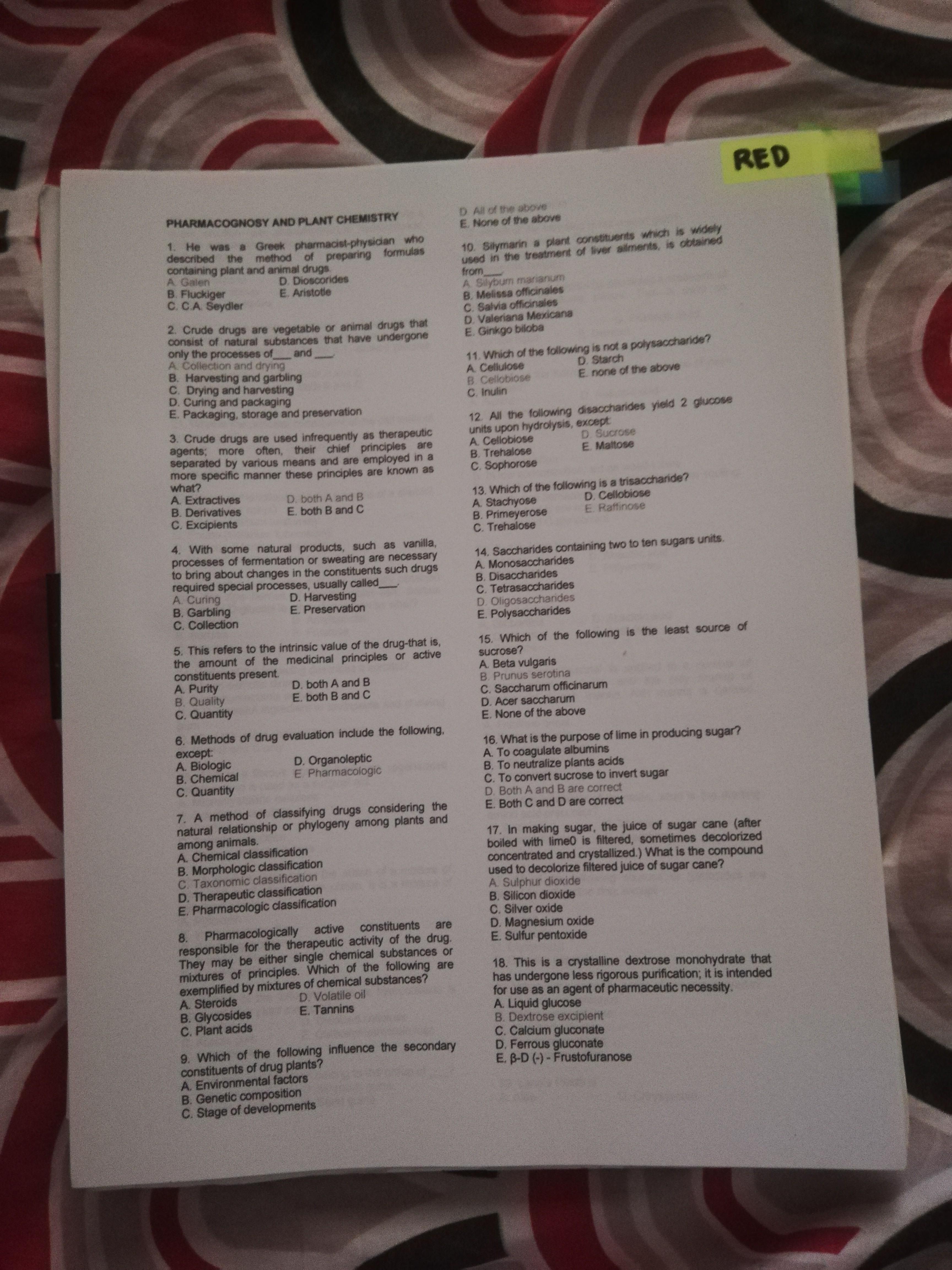 Printed PACOP pharmacy boards reviewer (Pink, red, green, blue set ...