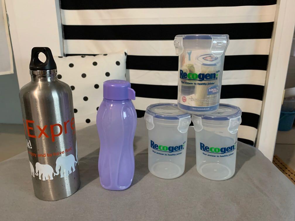 Tupperware (250ml?) bottle, Lock & Lock 350ml Container, Stainless ...