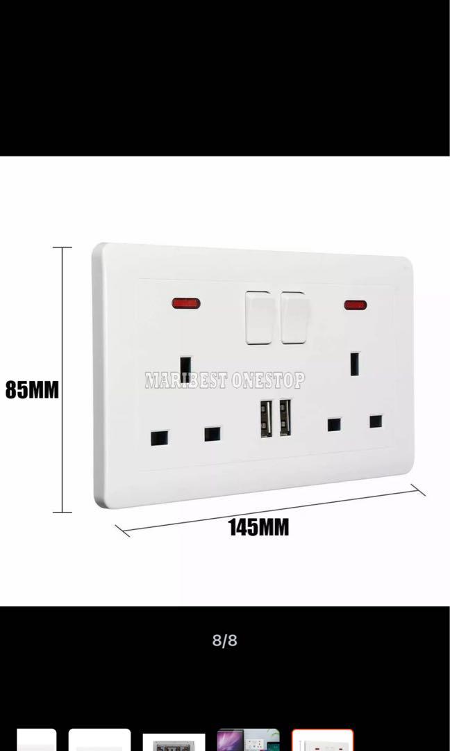 2 gang double 3 pin wall socket switch . 13A dual USB port AcDC power ...
