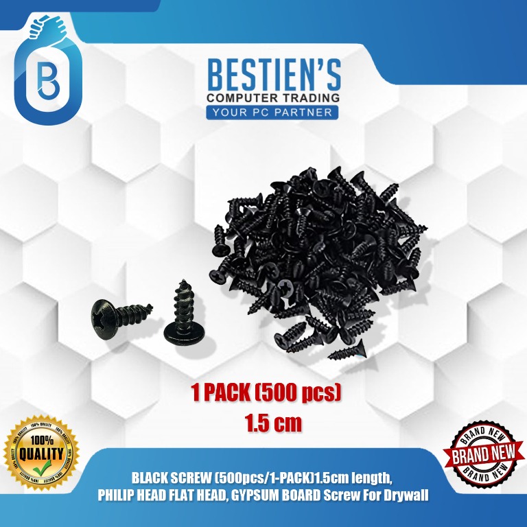 BLACK SCREW (500pcs/1-PACK)1.5cm length, PHILIP HEAD FLAT HEAD, GYPSUM ...