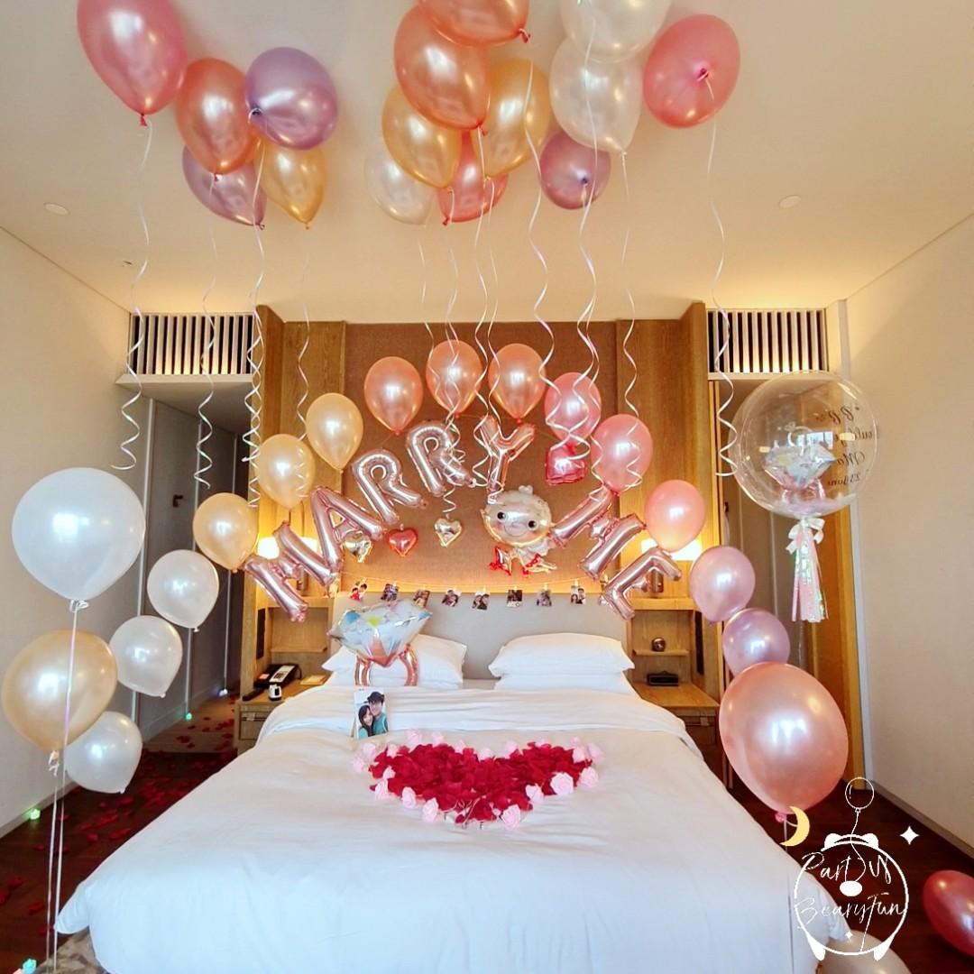Couple Theme Balloon Setup Hotel Room Decoration for Wedding Proposal ...