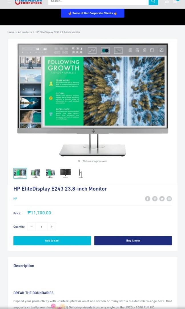 HP Elite Display E243 24 Inch, Computers & Tech, Parts & Accessories ...