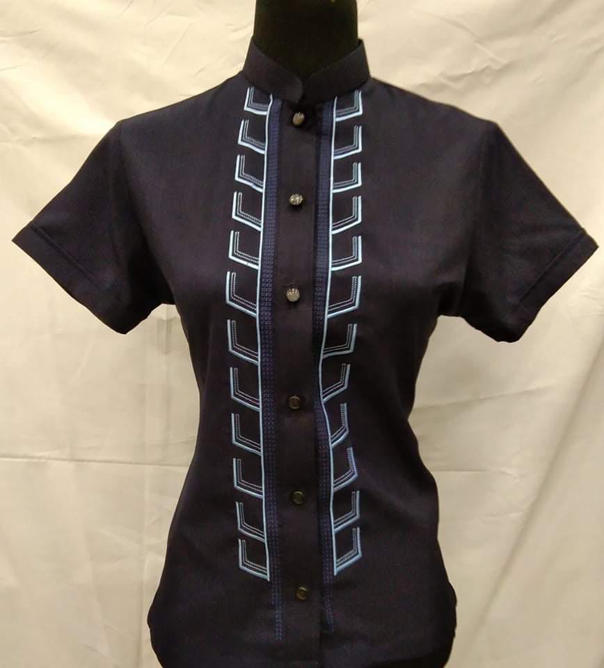 LADIES OFFICE BARONG Midnight Blue, Women's Fashion, Tops, Others Tops ...