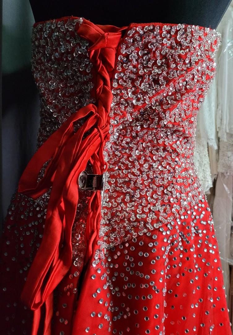 Red Tube Gown, Women's Fashion, Dresses & Sets, Evening dresses & gowns ...