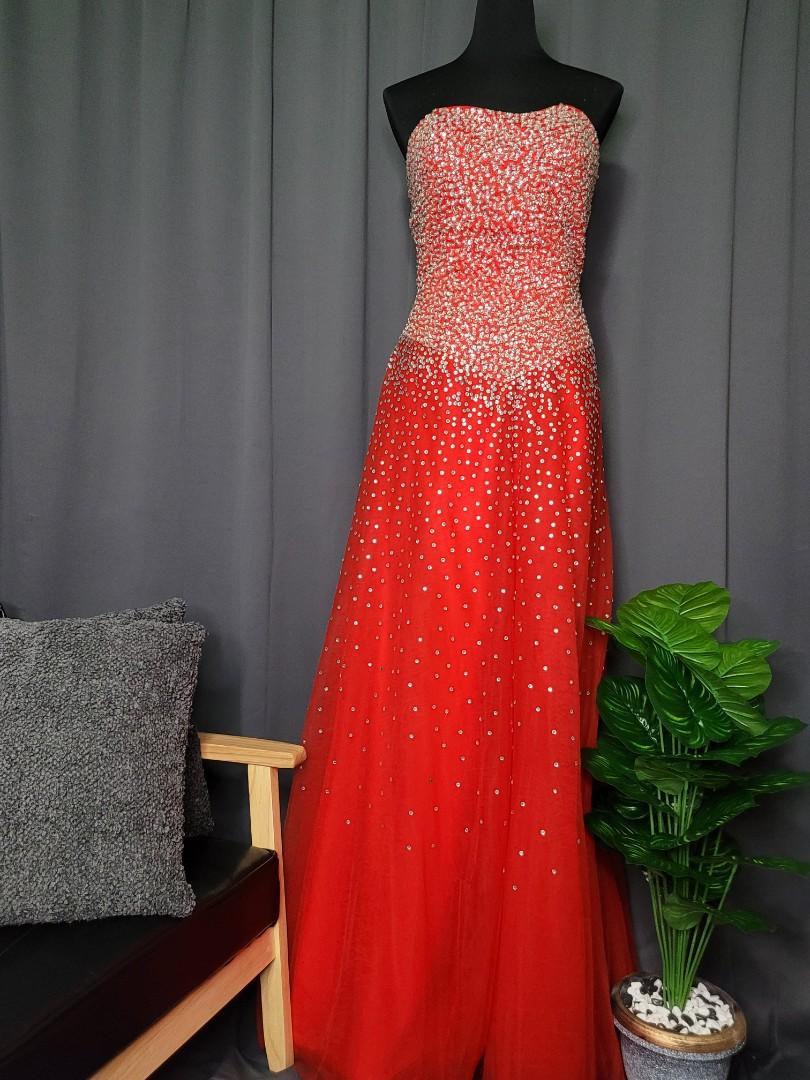 Red Tube Gown, Women's Fashion, Dresses & Sets, Evening dresses & gowns ...