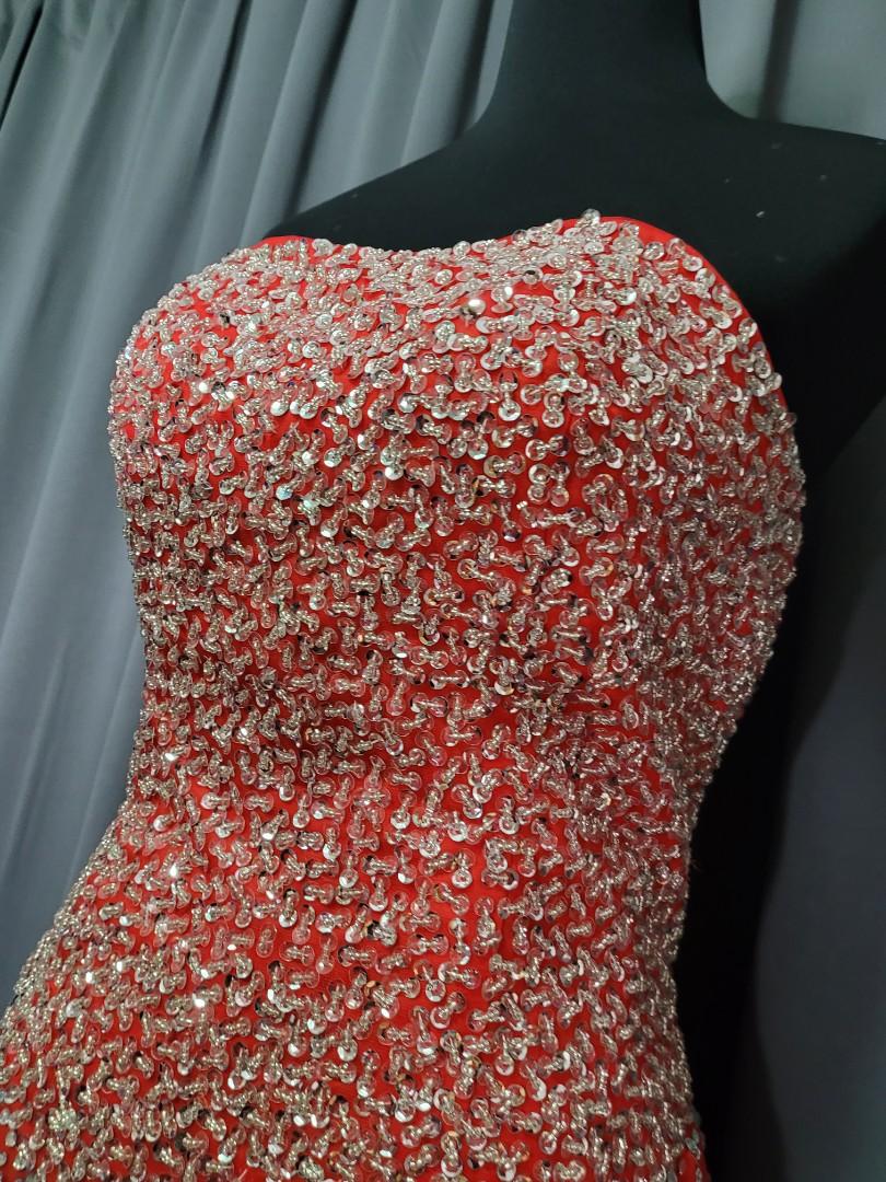 Red Tube Gown, Women's Fashion, Dresses & Sets, Evening dresses & gowns ...