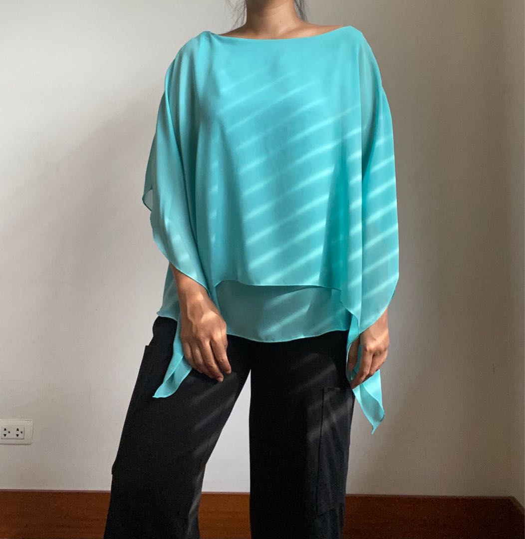 Tiffany Blue Chiffon Blouse, Women's Fashion, Tops, Blouses on Carousell