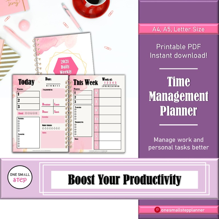 Daily Weekly Time Management Planner, Hourly Planner Allows Time ...