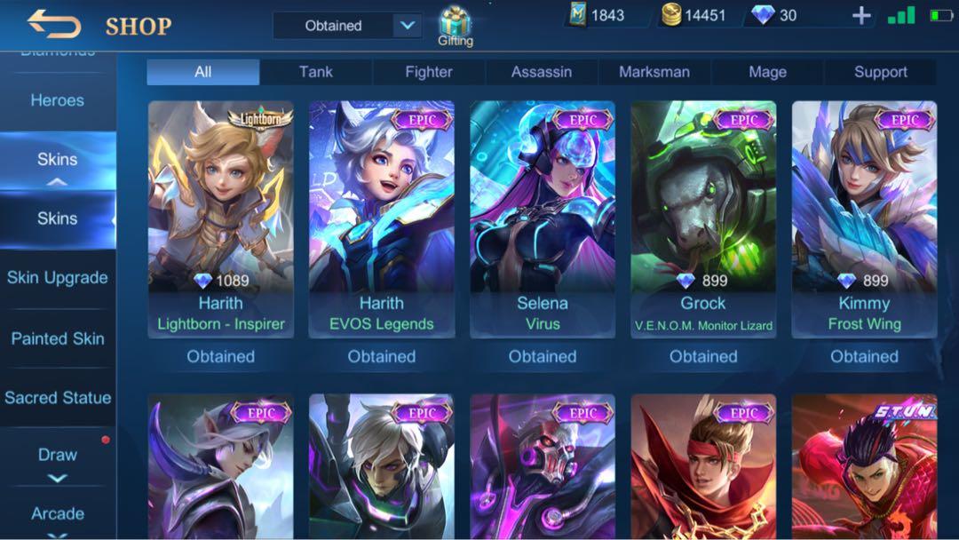 High Win Rate Gusion Legend and M2 Clint Mobile Legends Account, Video ...