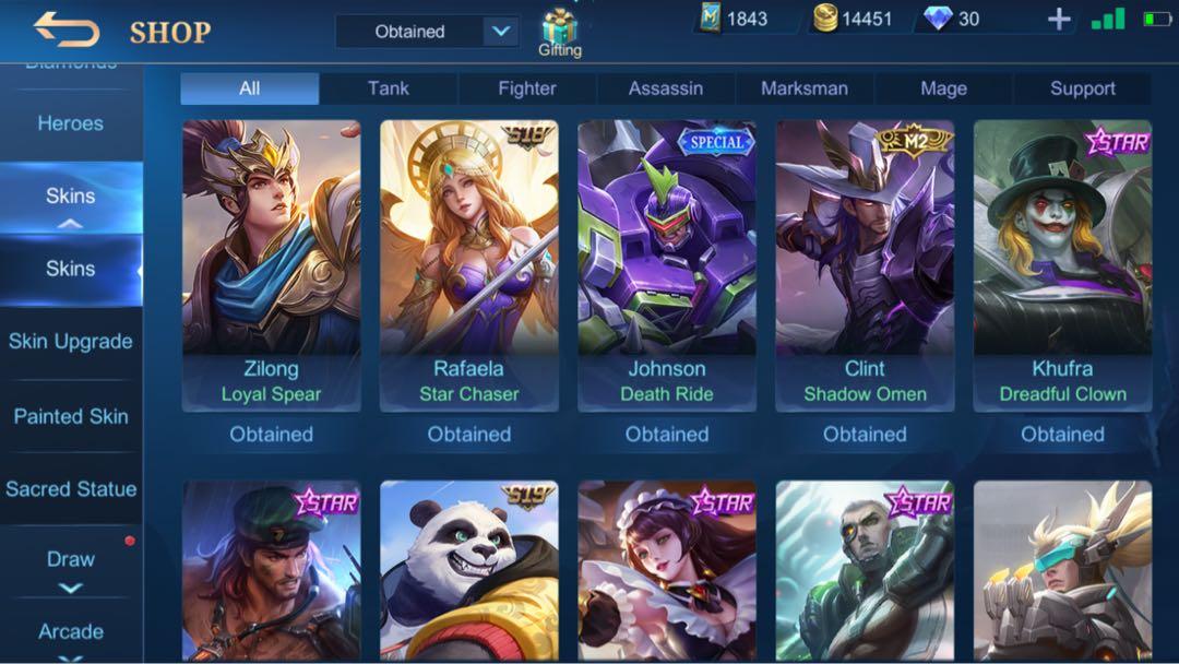 High Win Rate Gusion Legend and M2 Clint Mobile Legends Account, Video ...