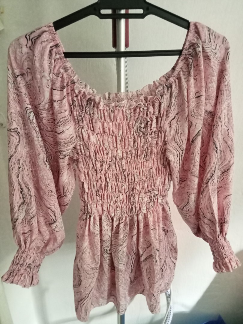 Light Pink Smock Top ( Marble Design ), Women's Fashion, Tops, Blouses ...