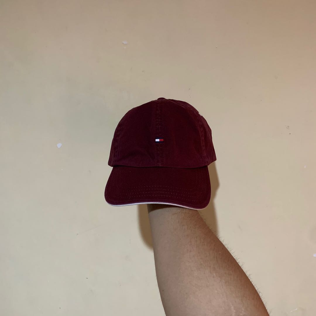 Tommy hilfiger embroidered small logo maroon cap/ dad hat, Men's ...