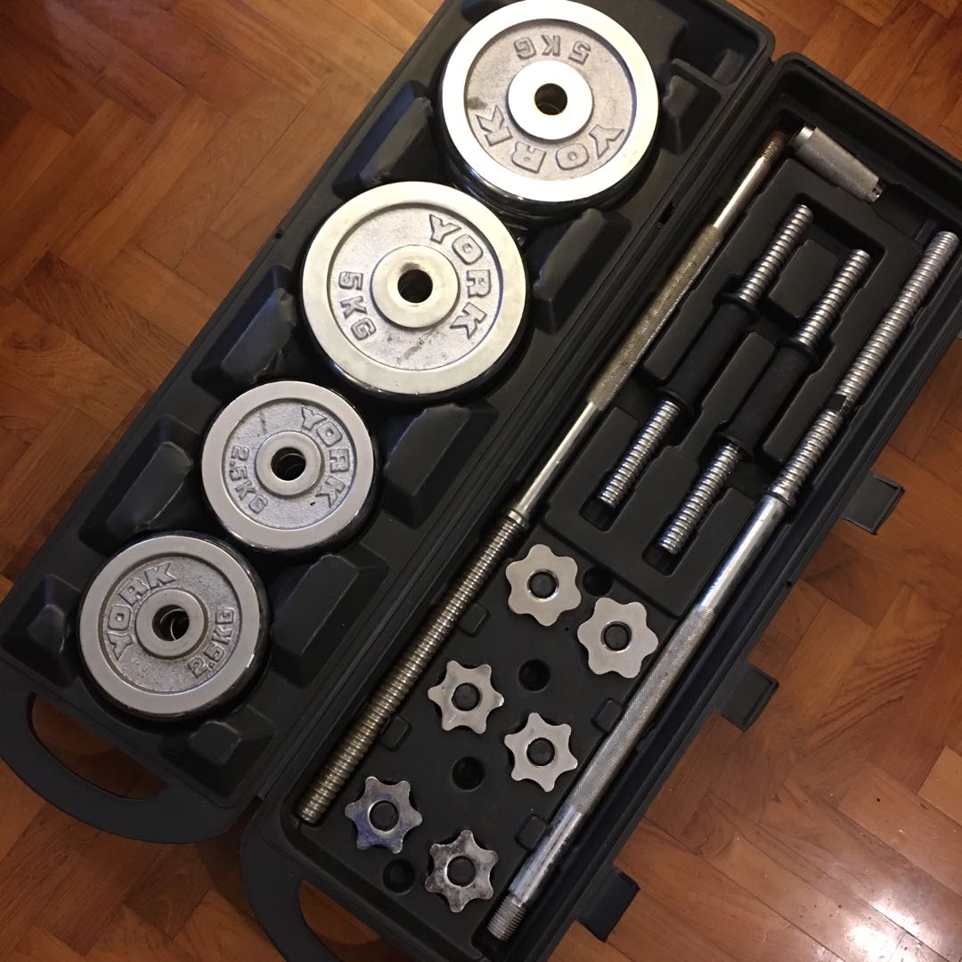 50kg York Dumbbell and Barbell Weight Kit/Set, Sports Equipment ...