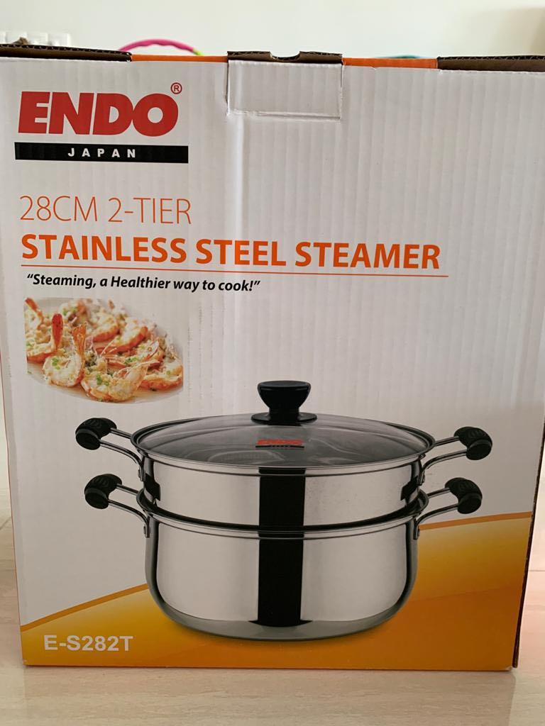 BNIB Endo 28cm 2-tier stainless steam steamer, Furniture & Home Living, Kitchenware & Tableware ...
