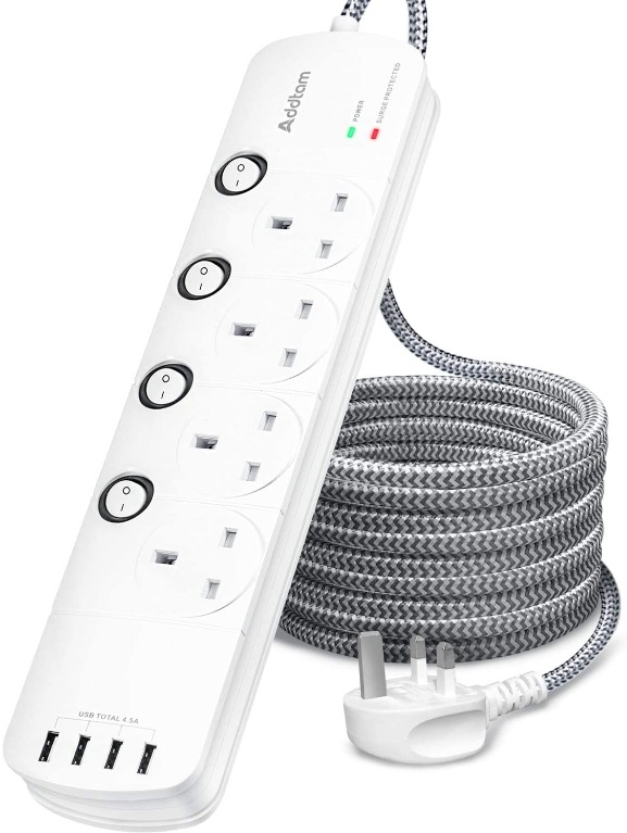 Extension Lead with 4 USB Slots, 4 Way Socket Outlets Power Strips with ...