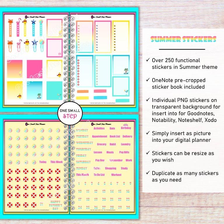 OneNote Digital Planner Summer Stickers, Tropical July Planner Kit ...