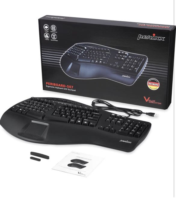 Perixx Periboard-507 Wired Ergonomic Split Keyboard with Touchpad, Full ...