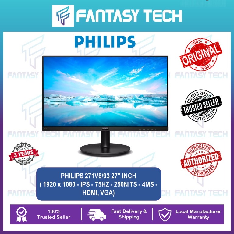 PHILIPS 27" 271V8 LED FLAT FULL HD (1920x1080@75HZ) IPS LCD MONITOR ...