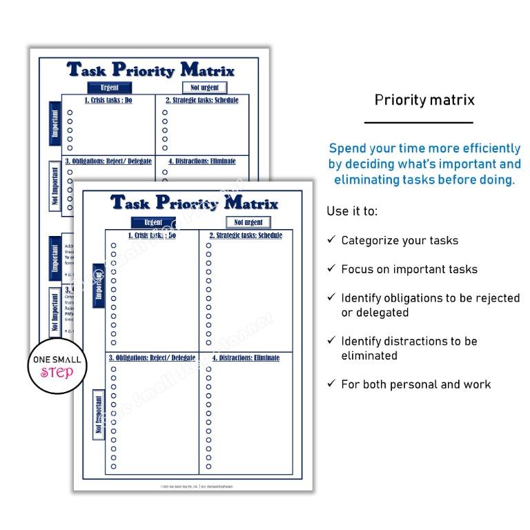 Printable Daily To do List Task List, Eisenhower Priority Matrix, Time ...