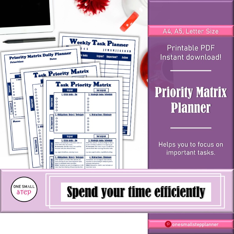 Printable Daily To do List Task List, Eisenhower Priority Matrix, Time ...