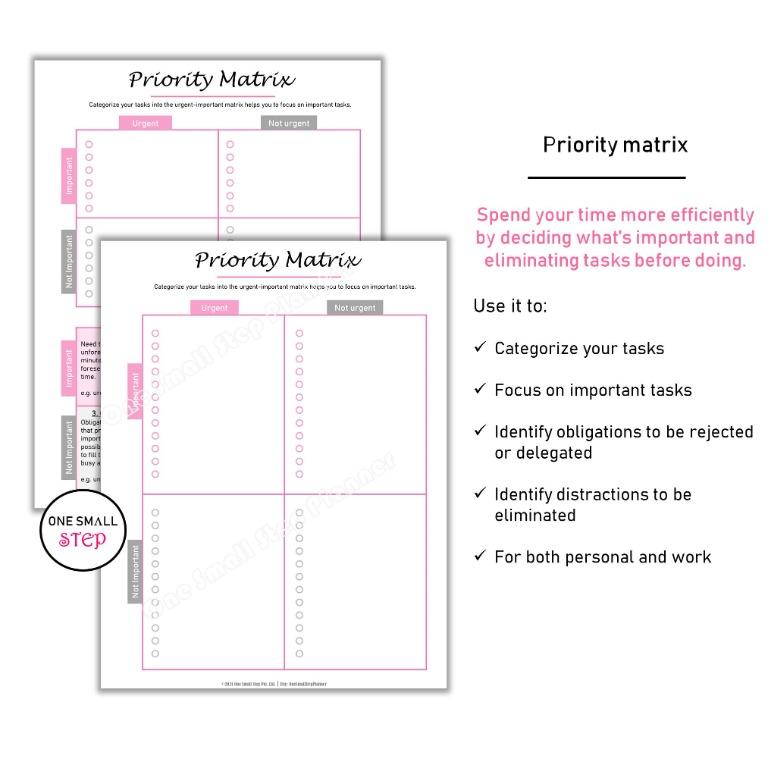 Printable Daily To do List Task List, Eisenhower Priority Matrix, Time ...