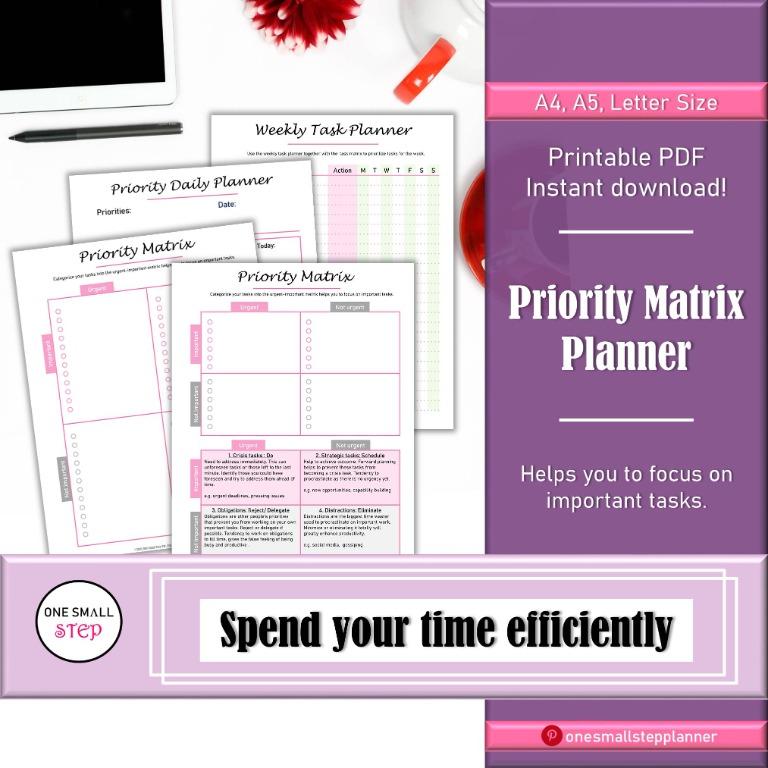 Printable Daily To do List Task List, Eisenhower Priority Matrix, Time ...