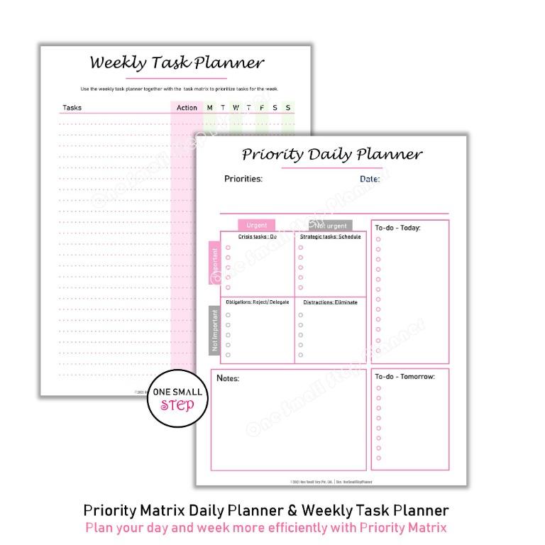 Printable Daily To do List Task List, Eisenhower Priority Matrix, Time ...