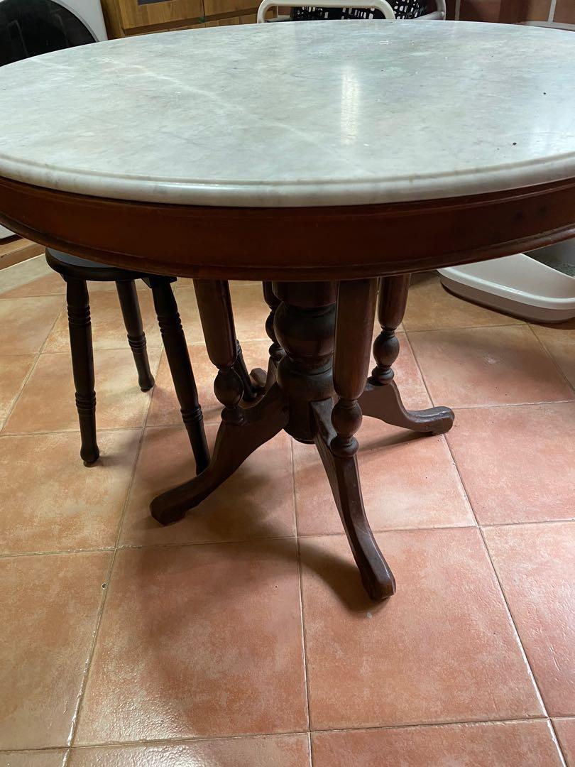 Round Marble Kopitiam table, Furniture & Home Living, Furniture, Tables ...