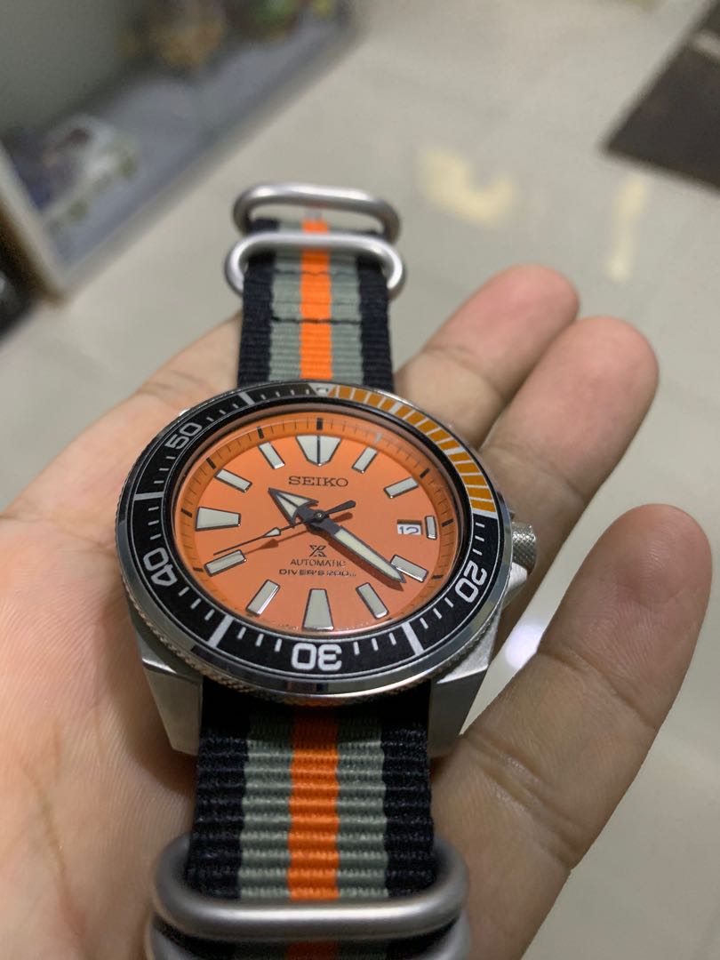 Seiko Samurai orange face, Luxury, Watches on Carousell