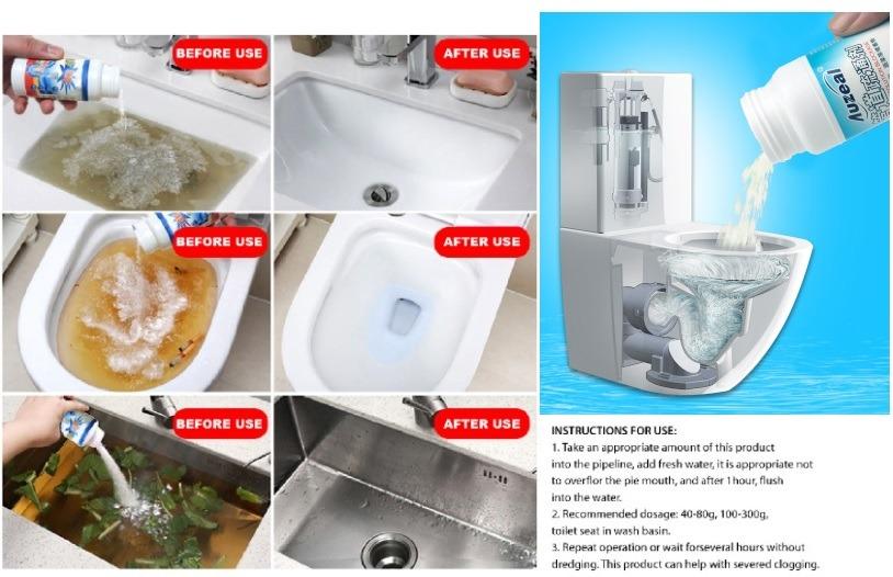 Clog Remover Powder Drain Pipe Basin Cleaner Clogged Drainage Remover ...