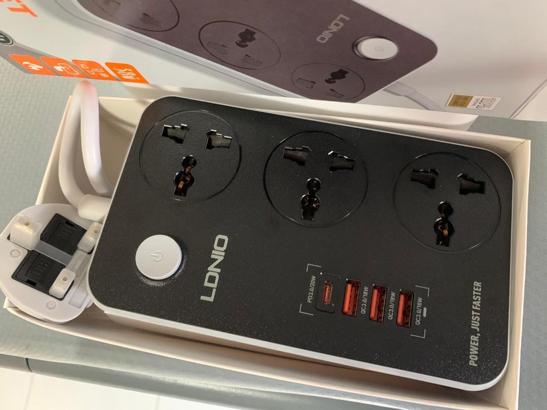 LDNIO Multi USB plug SC3412 Upgrade - 3 Electrical Socket with 3 USB QC 3.0and 1 USB-C PD 20W ...