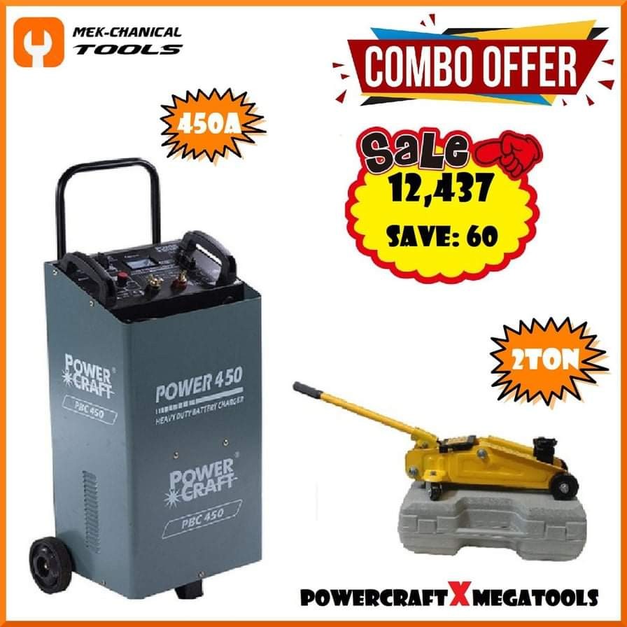 Mega Lift Hydraulic Floor Jack 2Ton and Powercraft Battery Charger 450A ...