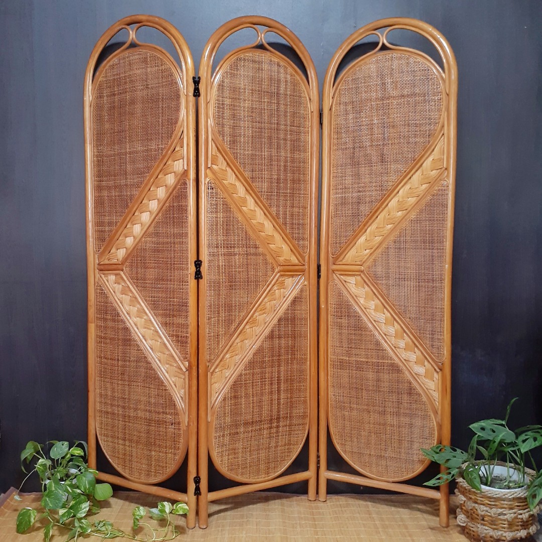 Arc rattan room divider partition rustic mid century cottagecore ...