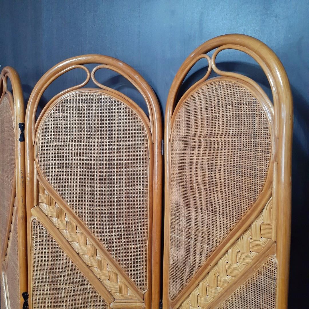 Arc rattan room divider partition rustic mid century cottagecore ...