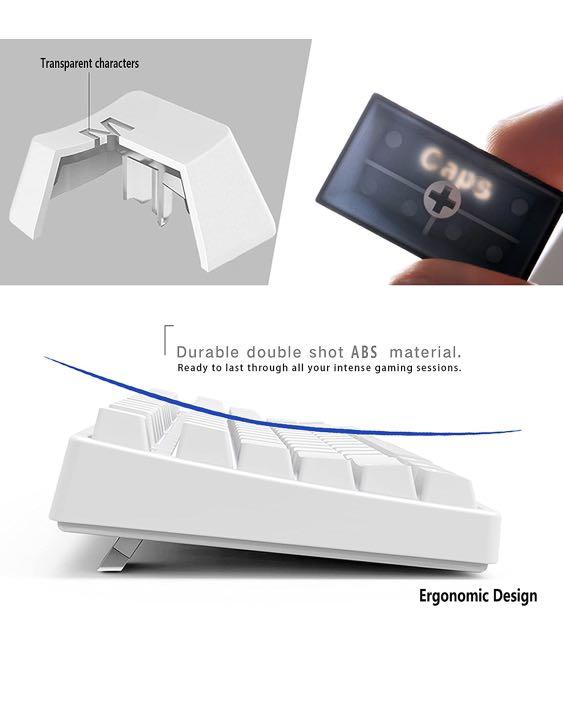 RK ROYAL KLUDGE Wired Mechanical Keyboard 87 Keys White LED Backlight ...