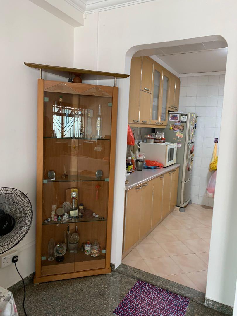 Triangular corner glass display, Furniture & Home Living, Furniture ...