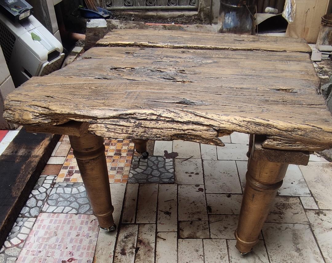 vintage gold wood accent table solid wood with wheels caster, Furniture ...