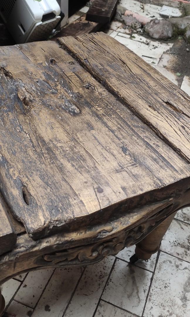 vintage gold wood accent table solid wood with wheels caster, Furniture ...