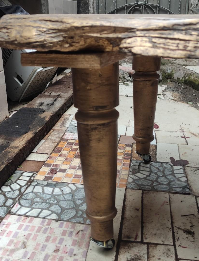 vintage gold wood accent table solid wood with wheels caster, Furniture ...