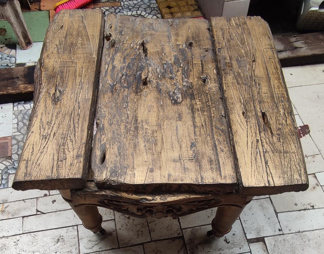 vintage gold wood accent table solid wood with wheels caster, Furniture ...