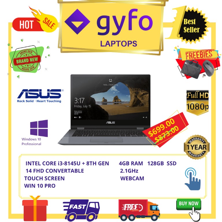 ASUS VIVOBOOK FLIP TP412FA 2-IN-1 / INTEL CORE i3-8145U + 8TH GEN / 4GB ...