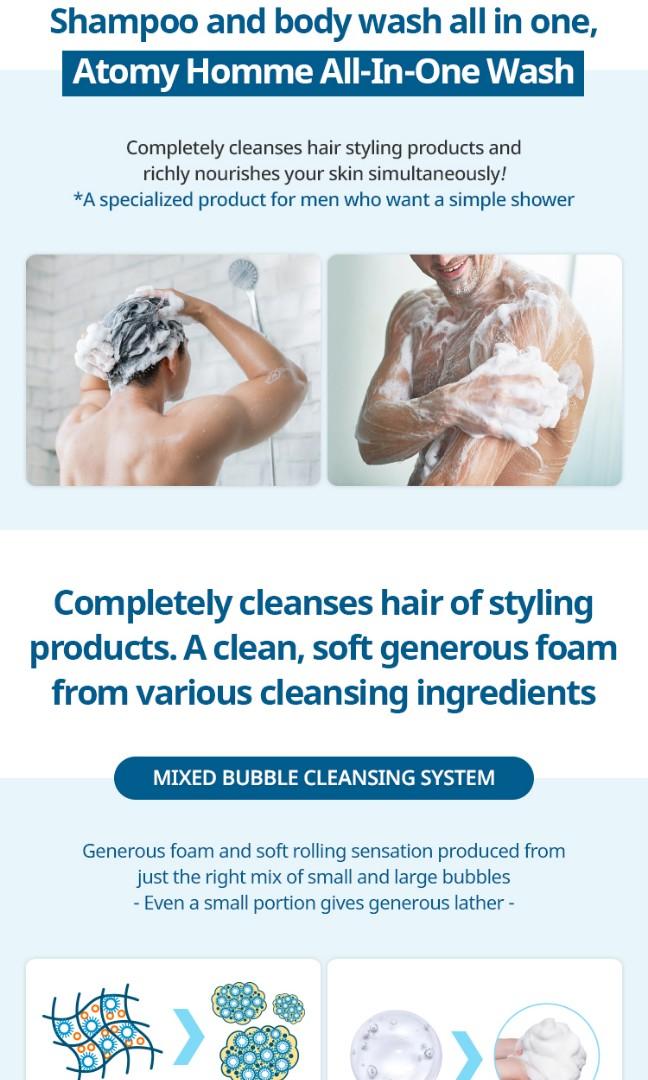 ATOMY Homme All in one wash, Beauty & Personal Care, Bath & Body, Body ...